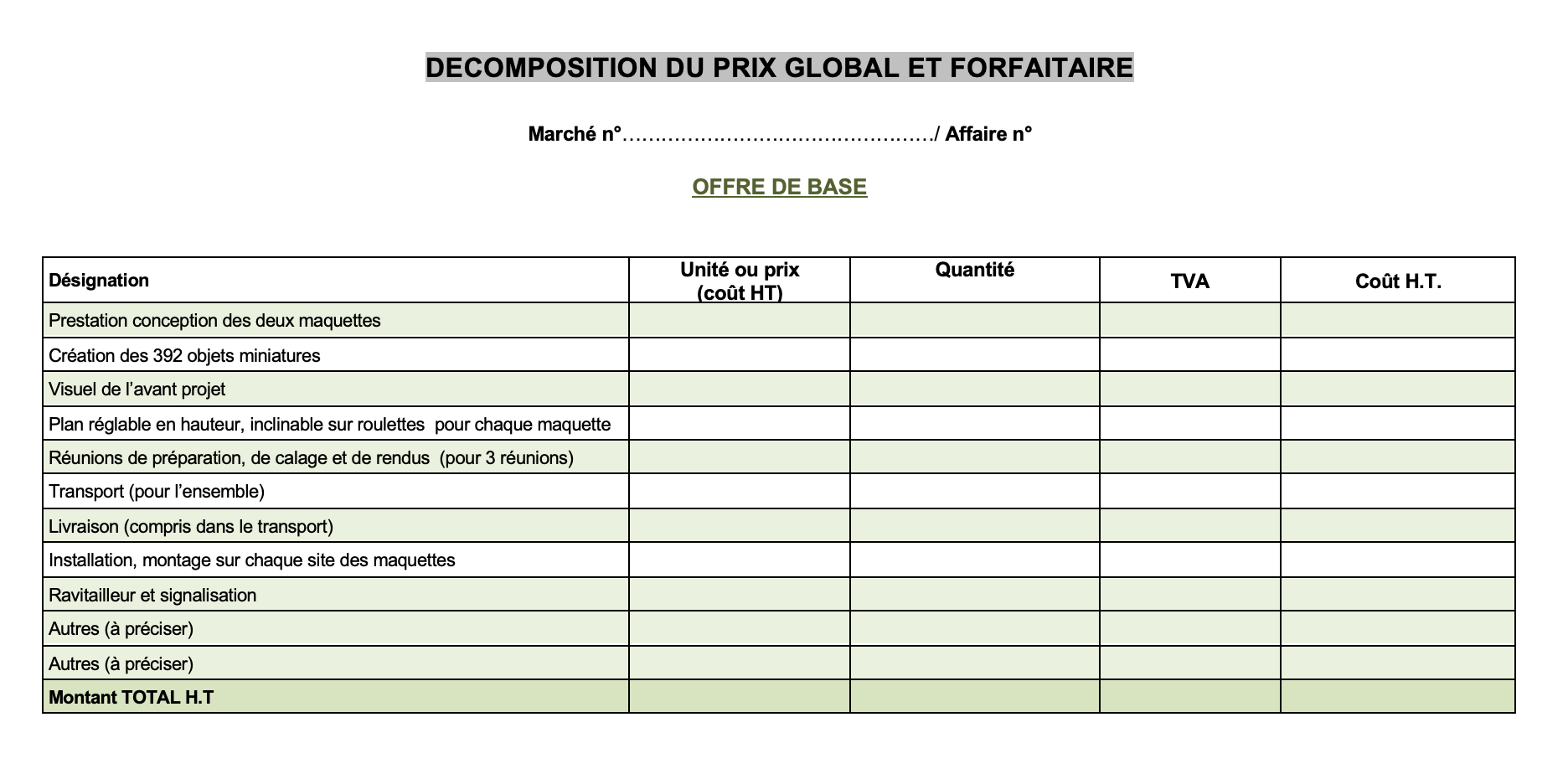 DPGF D composition Prix Global Et Forfaitaire ONEMIS
